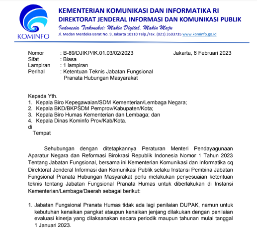 Ketentuan Teknis Jabatan Fungsional Pranata Hubungan Masyarakat (Humas)