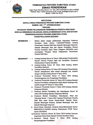 PPDB SMK SMA SPK Sumatera Utara Sumut TP 2023/2024