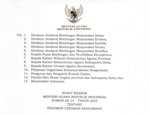 Surat Edaran Pedoman Ceramah Keagamaan