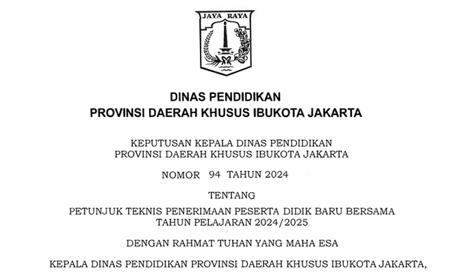 Petunjuk Teknis PPDB Bersama Tahun 2024 Provinsi DKI Jakarta